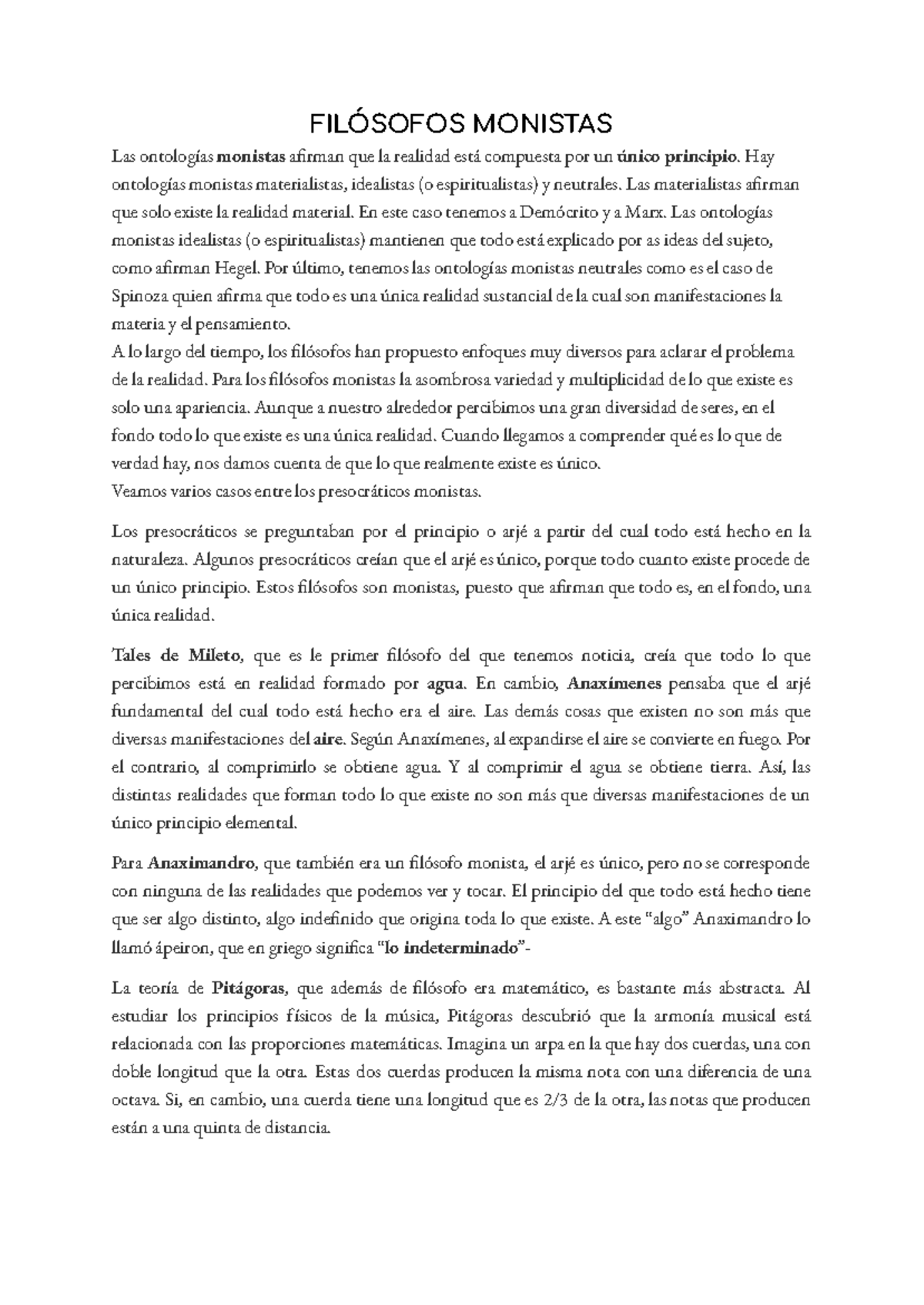 Filósofos Monistas - FILÓSOFOS MONISTAS Las ontologías monistas arman ...
