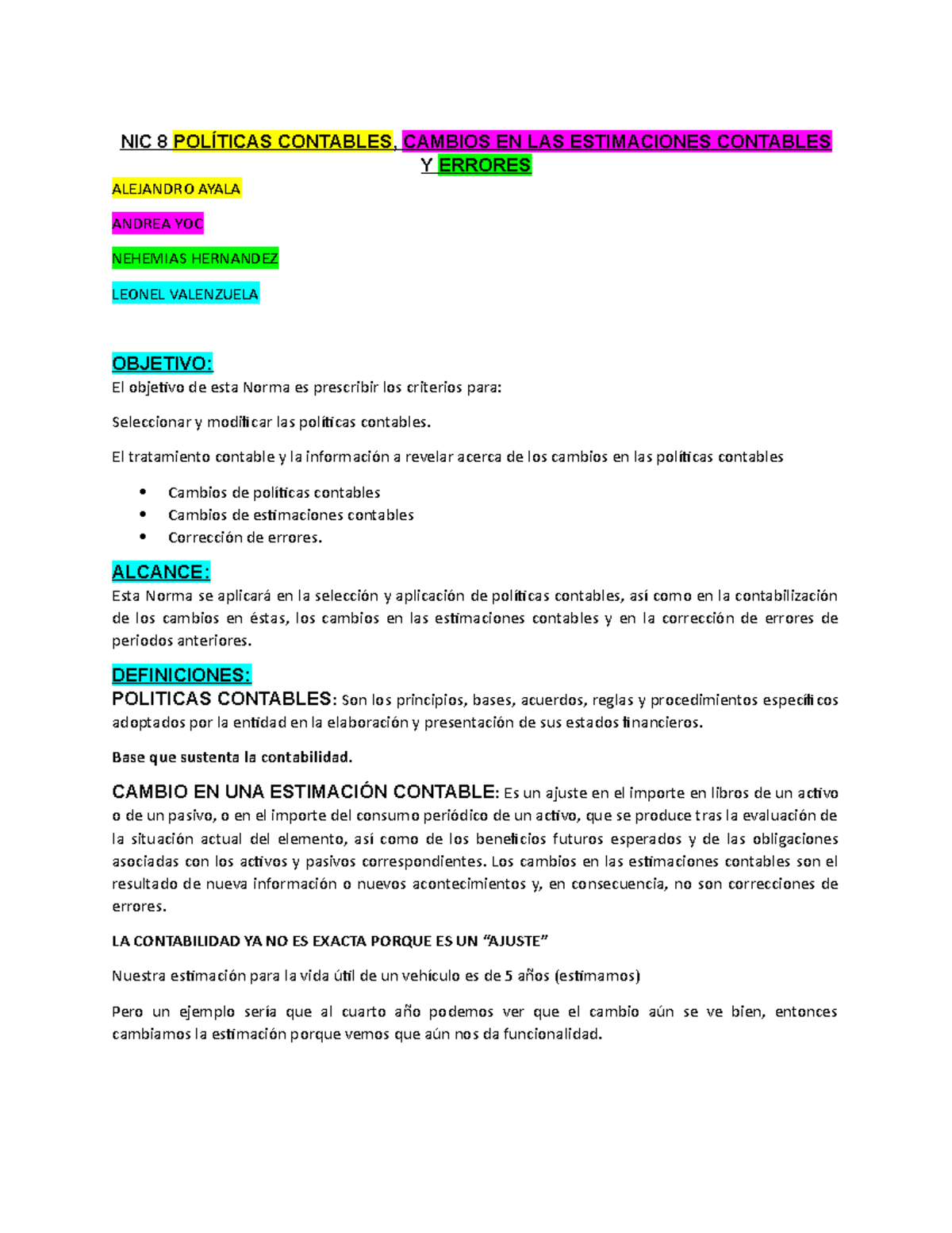NIC 8 - RESUMEN DE NIC 8 - NIC 8 POLÍTICAS CONTABLES , CAMBIOS EN LAS ...