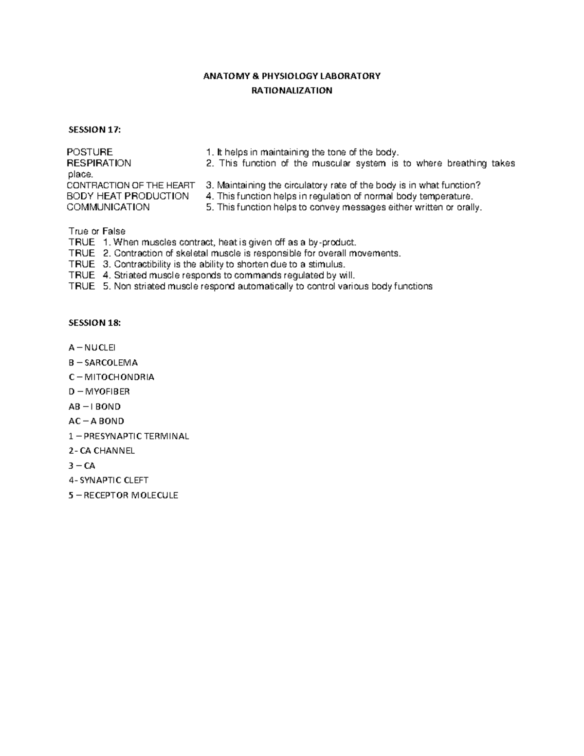 Anatomy & Physiology LAB Ratio PDF - ANATOMY & PHYSIOLOGY LABORATORY ...