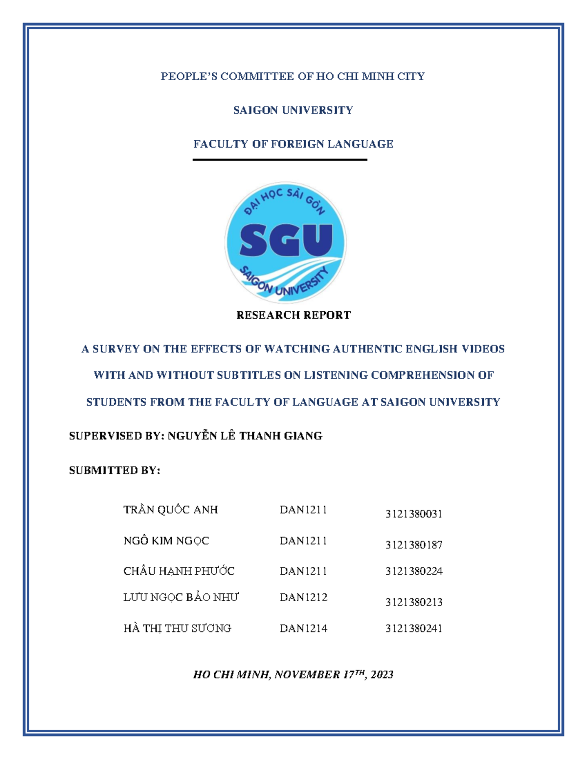 Group 4 Research report - PEOPLE’S COMMITTEE OF HO CHI MINH CITY SAIGON ...