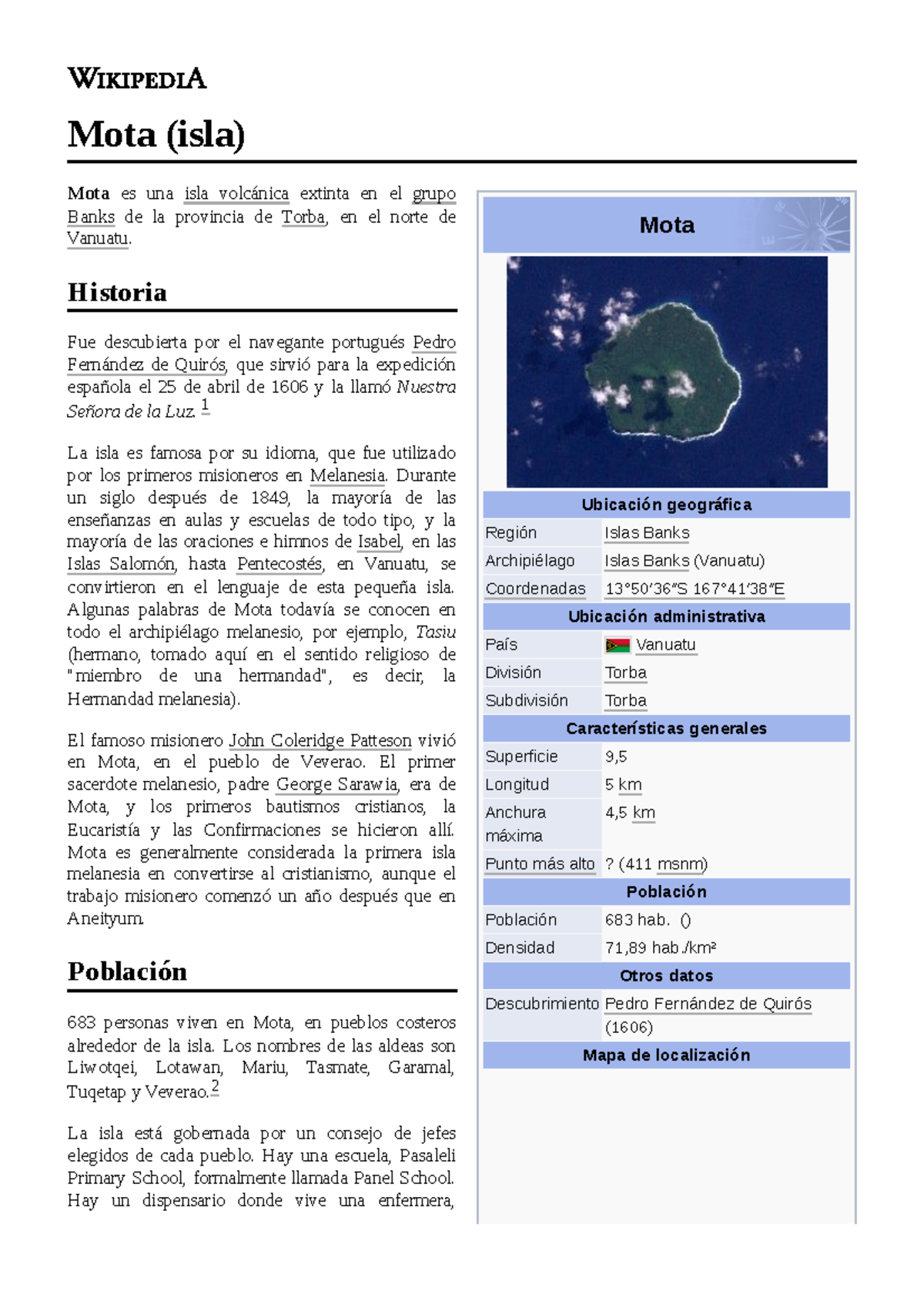 Mota (isla) - Apuntes 1 - Mota Ubicación geográfica Región Islas Banks ...