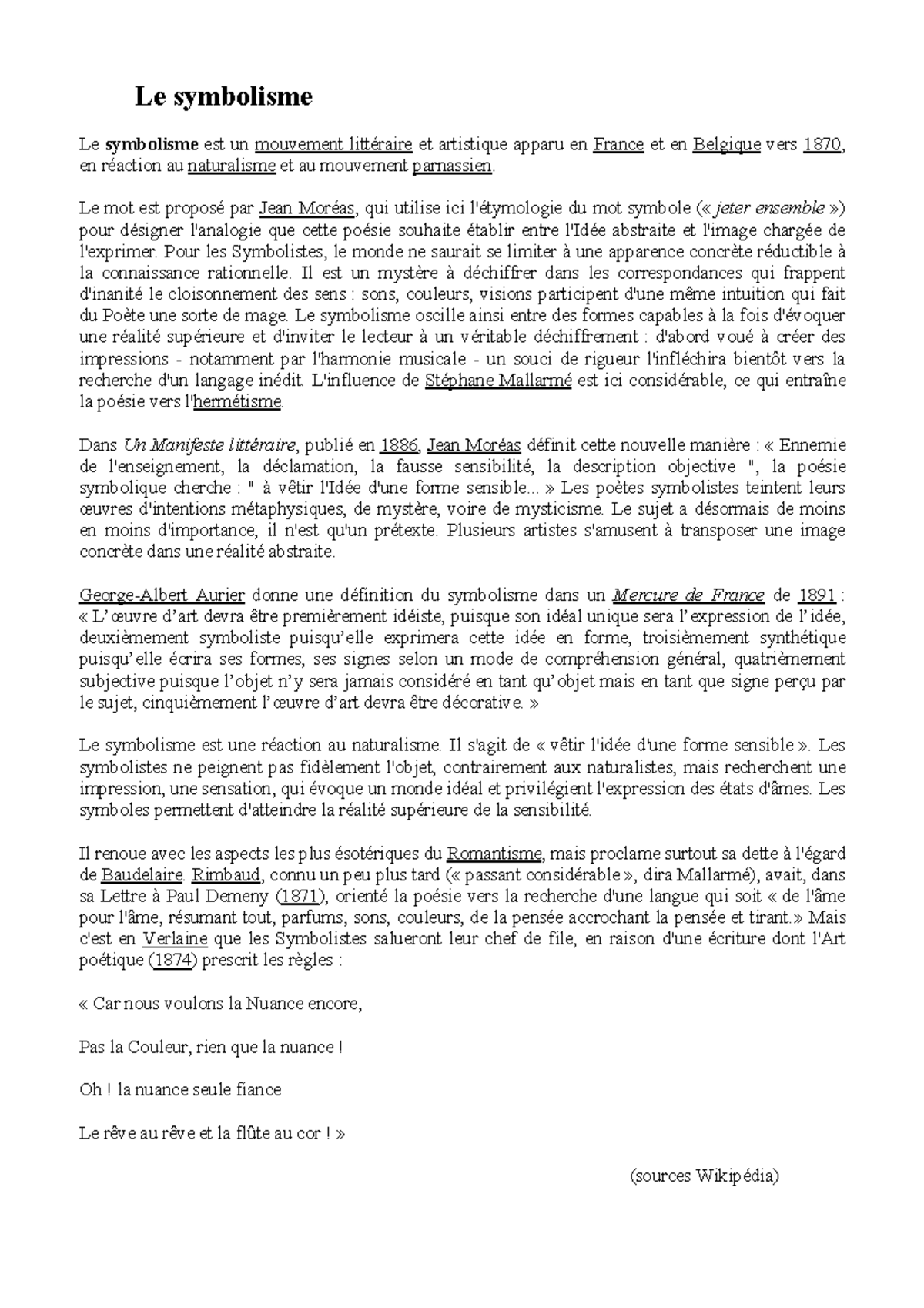 Symbolisme - Du cours - - Studocu