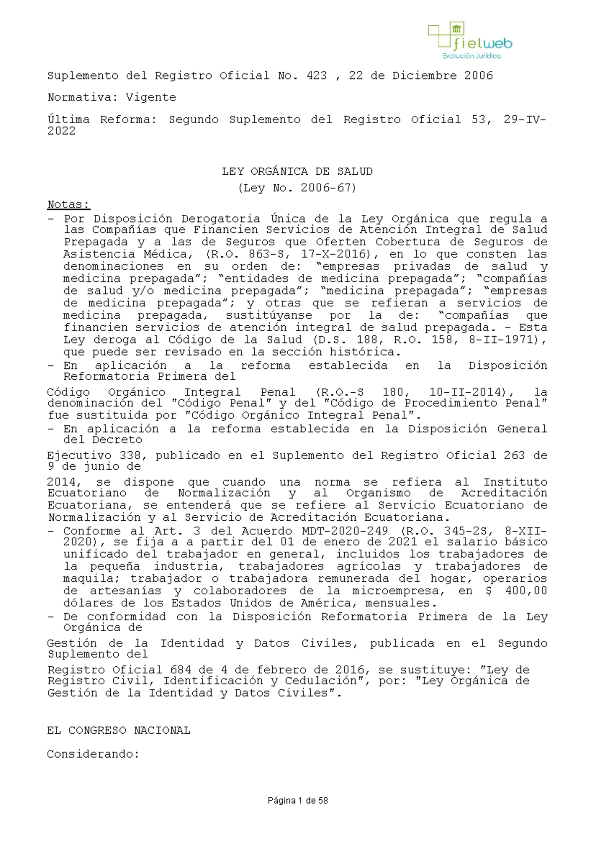 Ley Orgánica de Salud - Espero te sirva - Suplemento del Registro ...