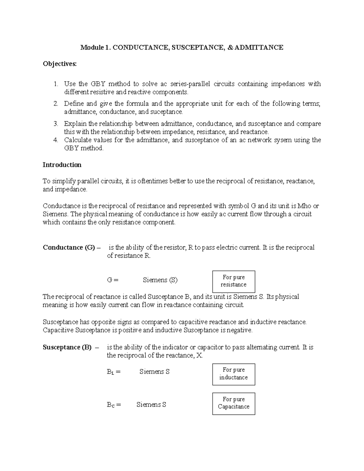 Module-1a - Study well - Module 1. CONDUCTANCE, SUSCEPTANCE ...