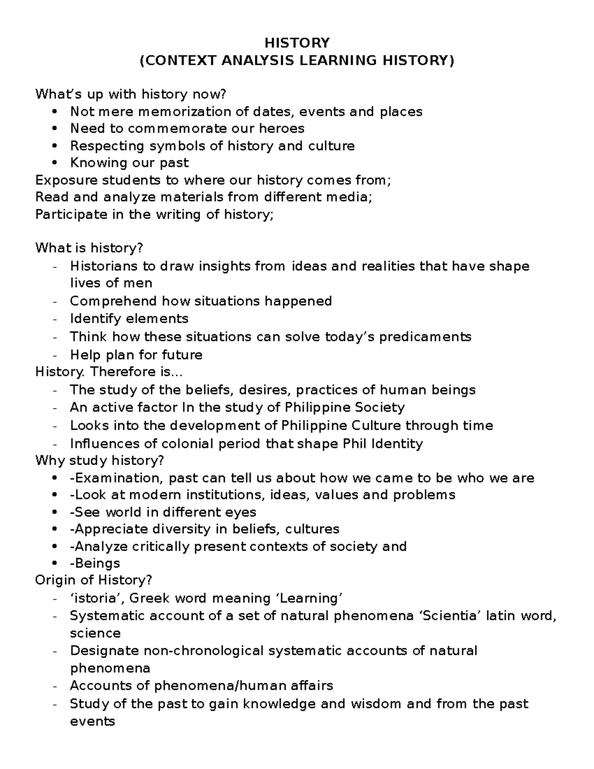 Philippine history lecture - HISTORY (CONTEXT ANALYSIS LEARNING HISTORY ...
