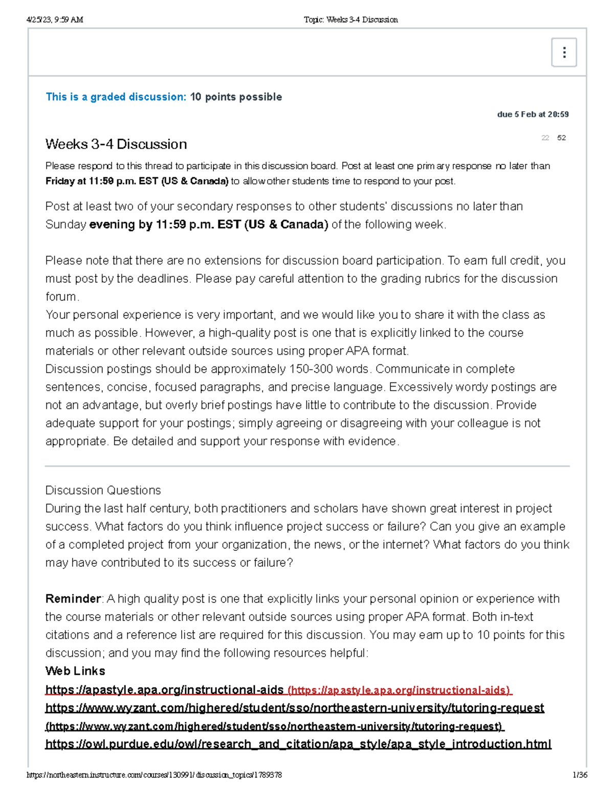 Topic Weeks 3-4 Discussion - This is a graded discussion: 10 points ...