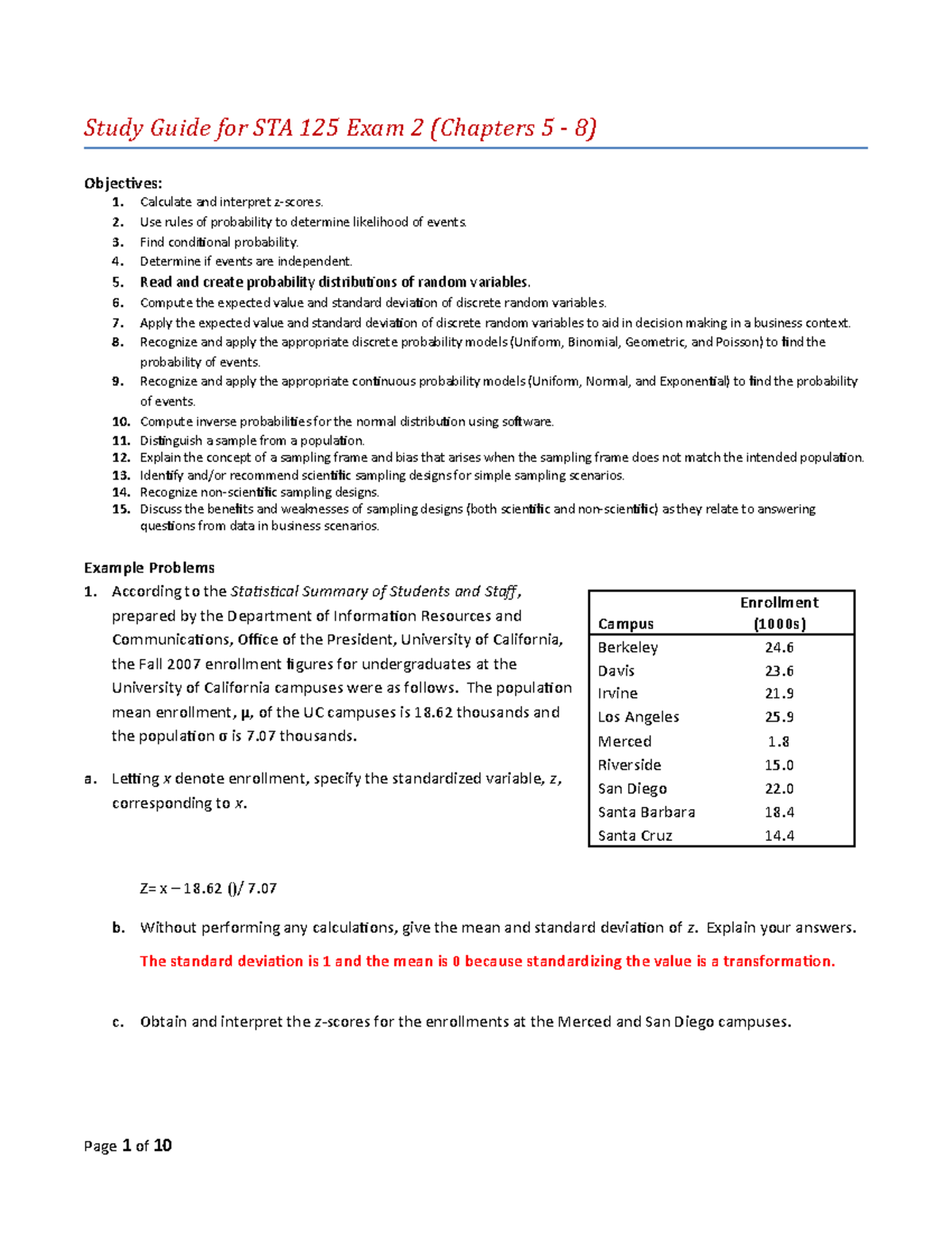 Study Guide - Calculate and interpret z-scores. 2. Use rules of ...