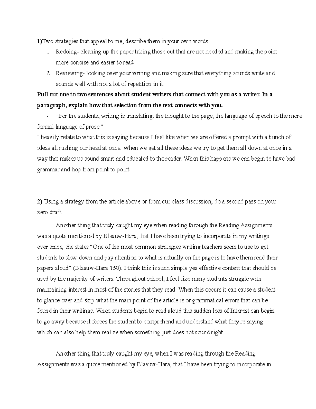 RA 12 - autoethnography - 1)Two strategies that appeal to me, describe ...