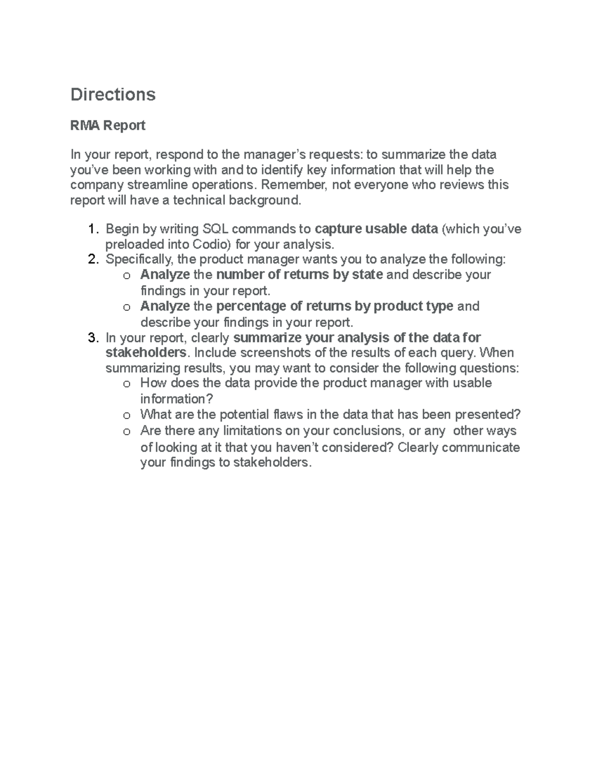 7-1 Project Two Analyzing Databases - Directions RMA Report In your ...