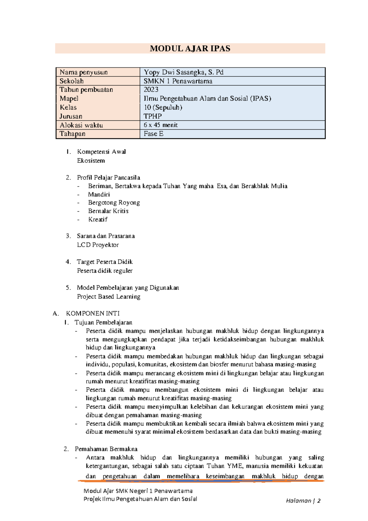 Modul ajar IPAS (BAB 1 - Ekosistem) - Modul Ajar SMK Negeri 1 ...