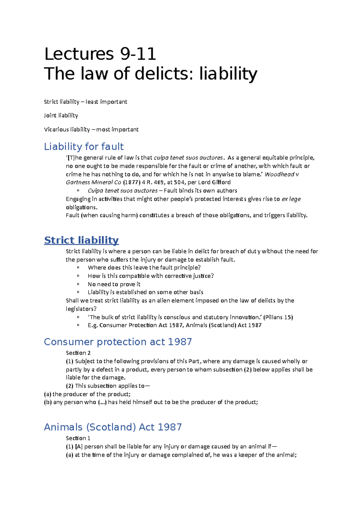 Lectures 9-11 – the law of delicts – liability - Lectures 9- The law of ...