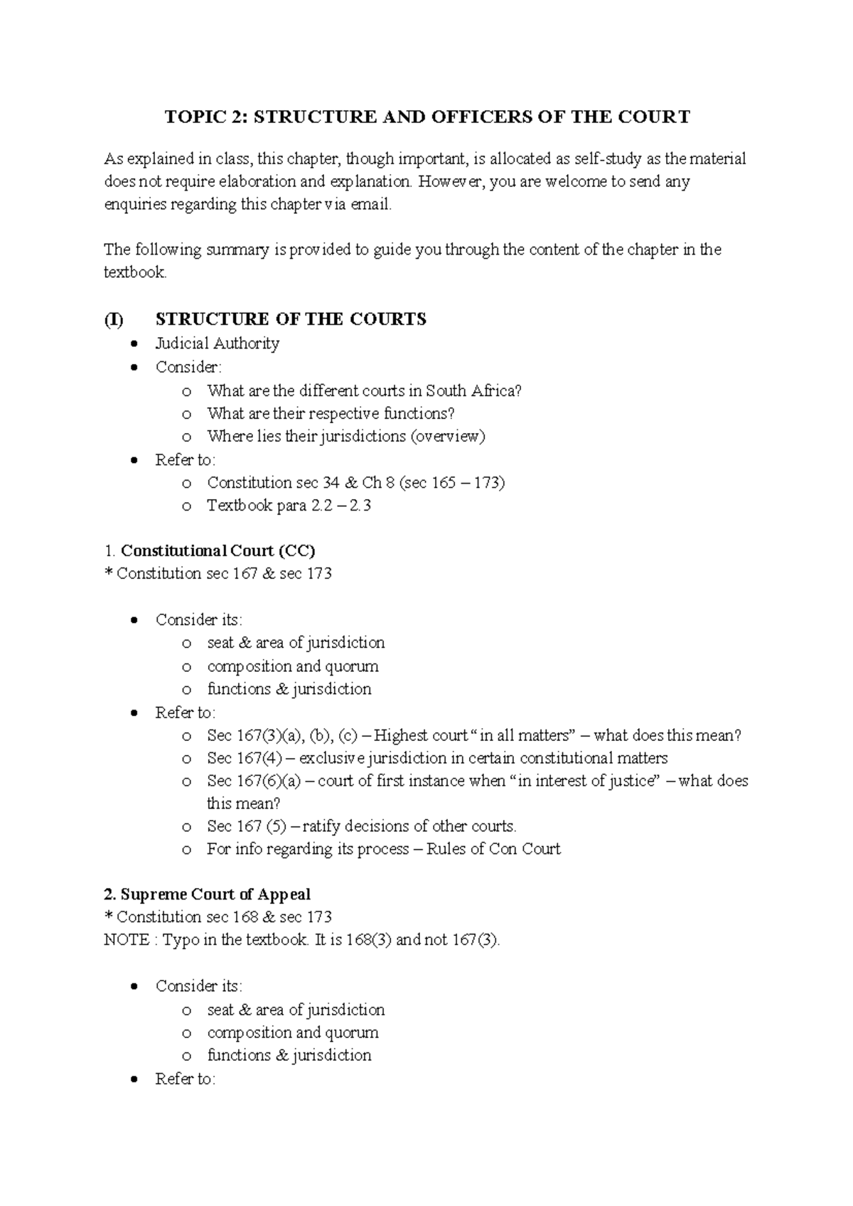 Topic 2: Structure and offices of the court outline - TOPIC 2 ...