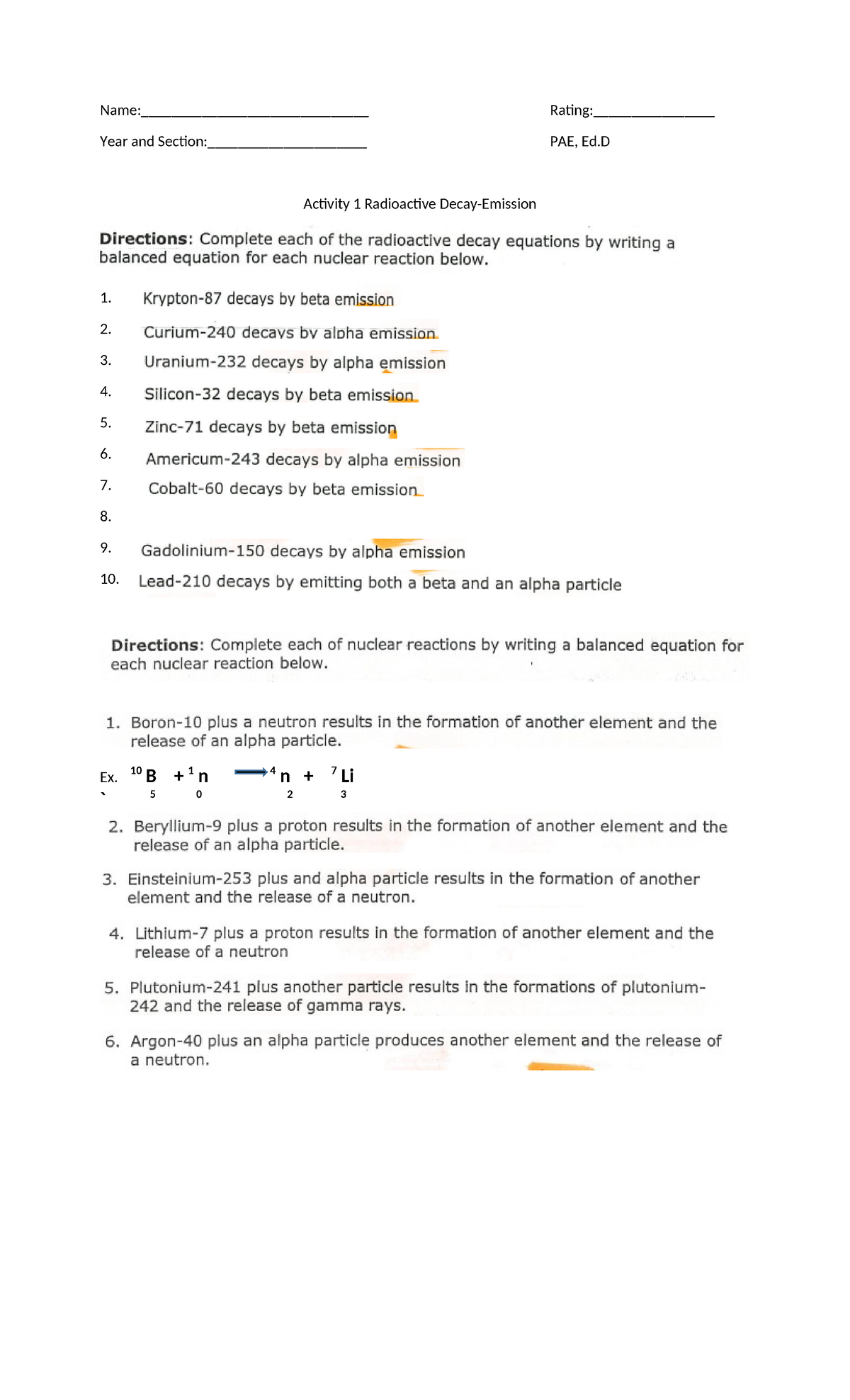Physical Science Activity 1 Nuclear reaction - Science and Society ...