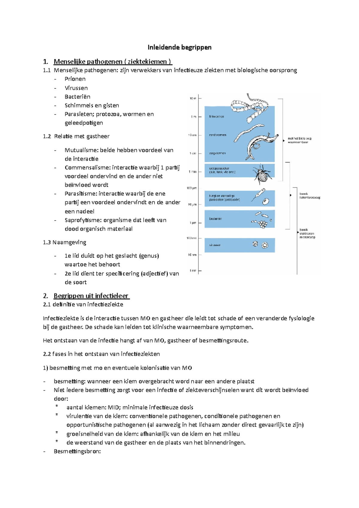Les 1 samenvatting - Inleidende begrippen 1. Menselijke pathogenen ( ziektekiemen ) 1 Menselijke ...