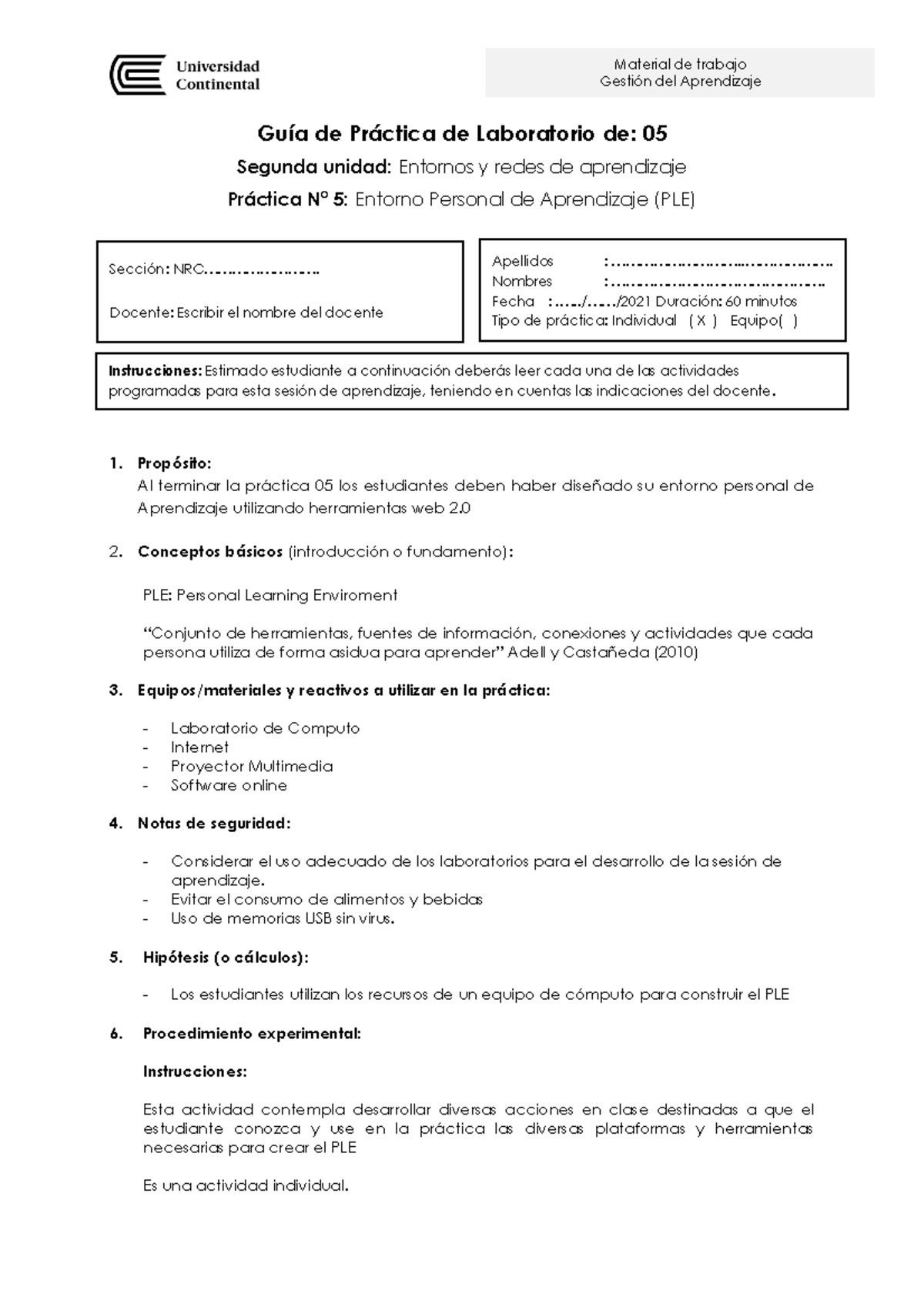Semana 05 - GUIA DE Practica - Material de trabajo GestiÛn del Aprendizaje GuÌa de Pr·ctica de ...