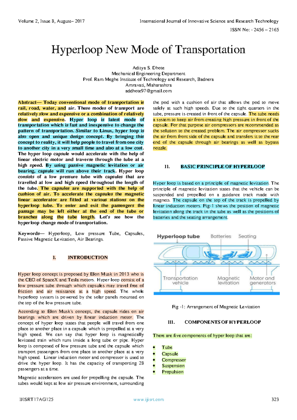 Hyperloop New Mode of Transportation - ISSN No: - 2456 – 2165 Hyperloop ...