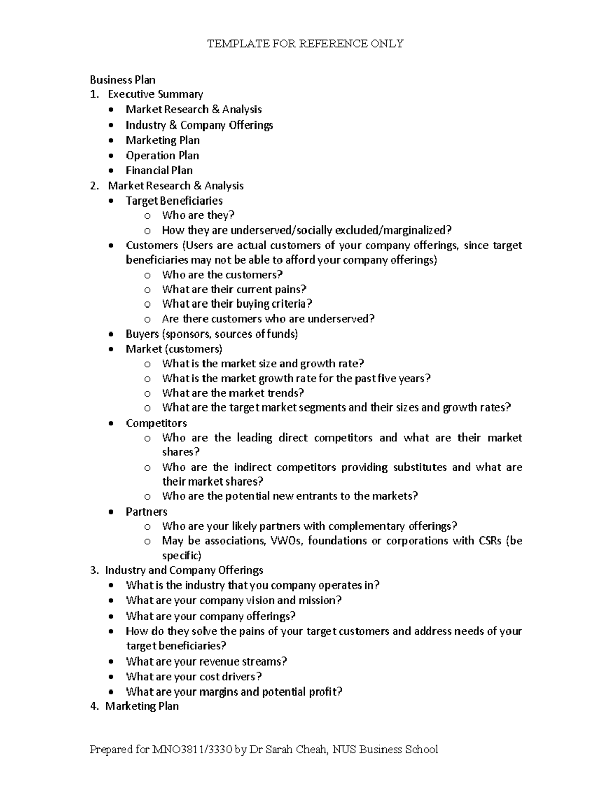 Business Plan template - TEMPLATE FOR REFERENCE ONLY Prepared for ...