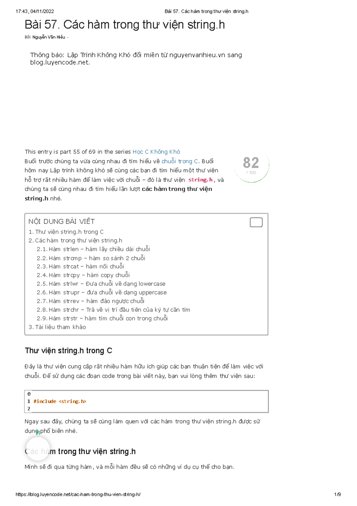 String - QỪ QỪ Q - Bài 57. Các hàm trong thư viện string Thông báo: Lập ...