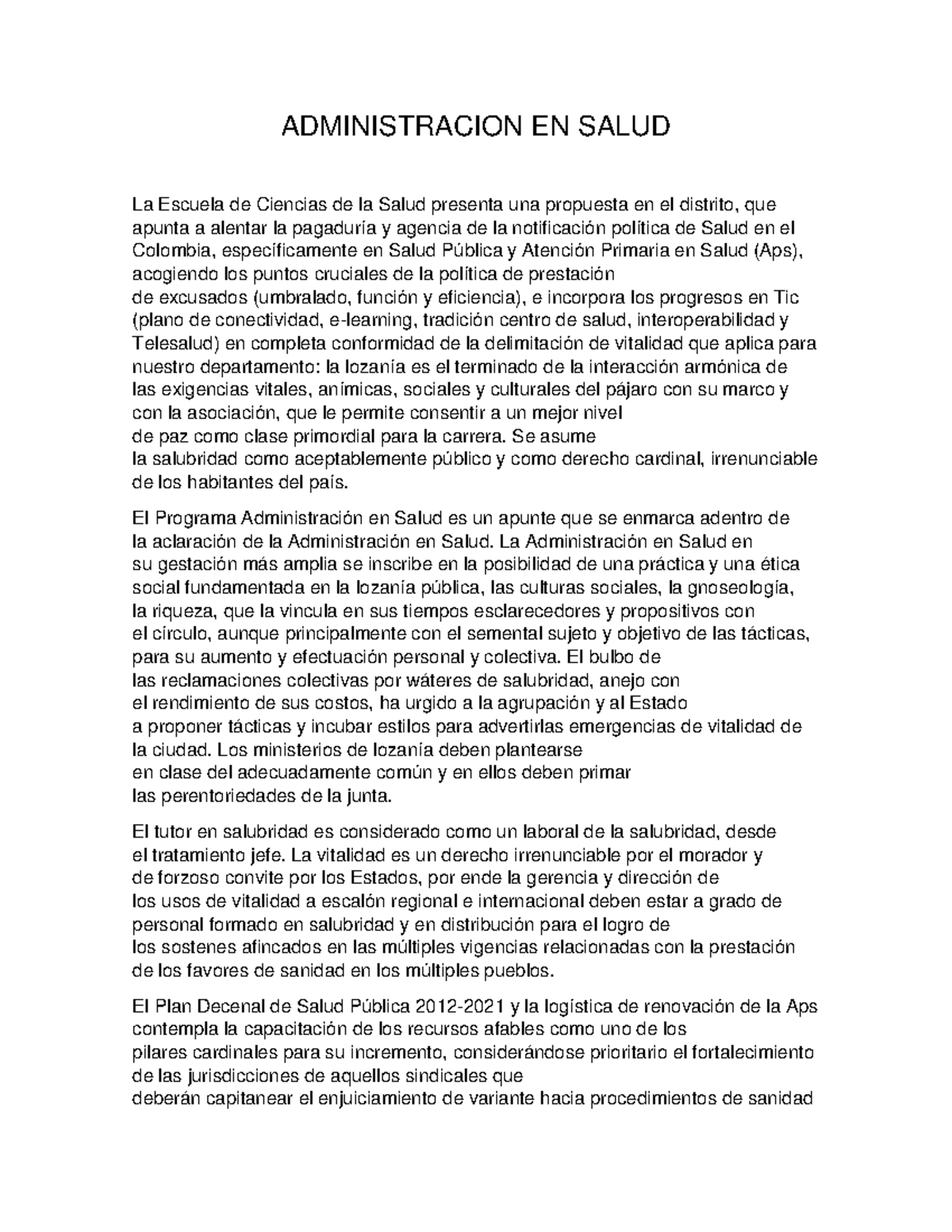 Administracion en salud - ADMINISTRACION EN SALUD La Escuela de ...