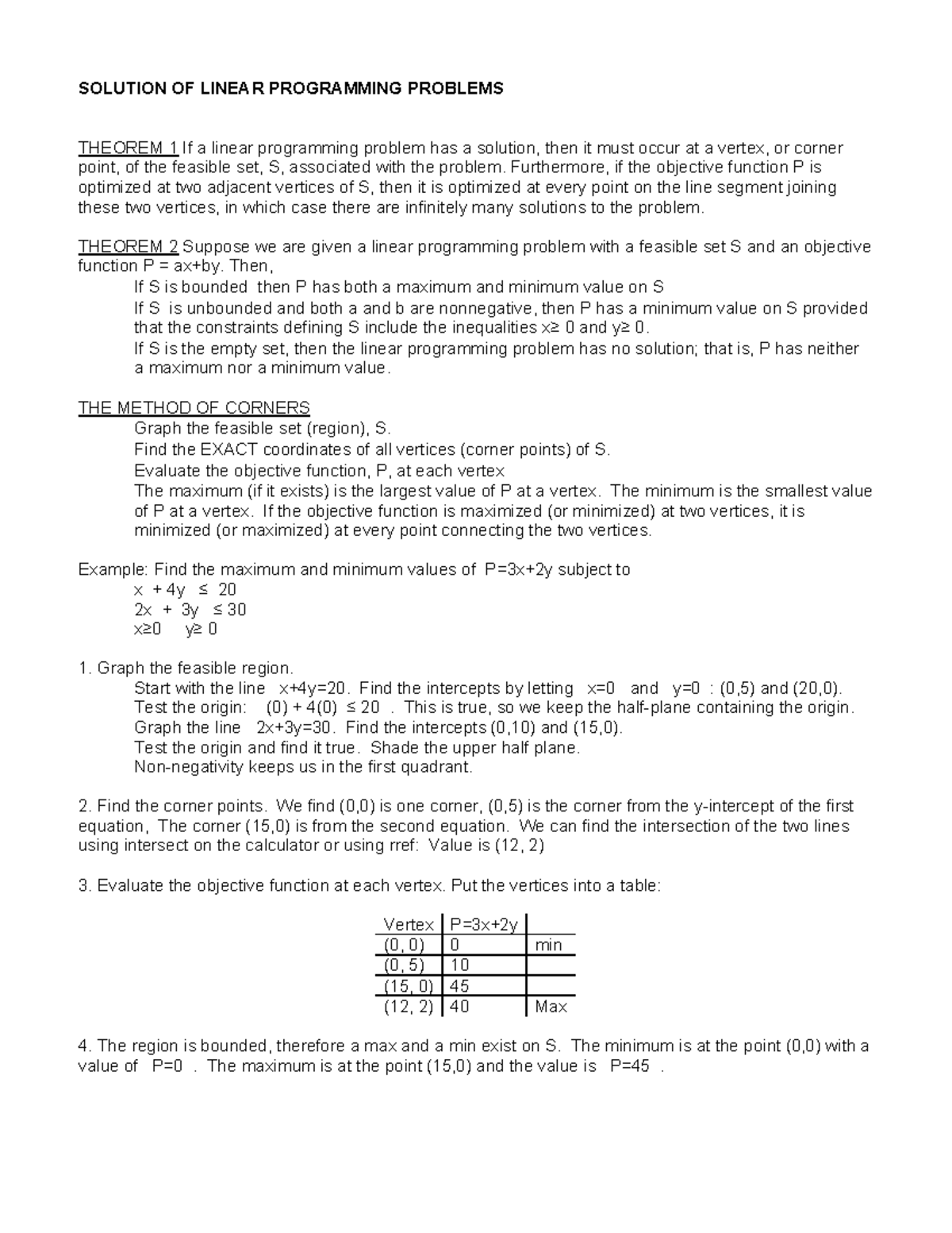 Lin Prog Review - Lecture notes 1 2 - SOLUTION OF LINEAR PROGRAMMING ...
