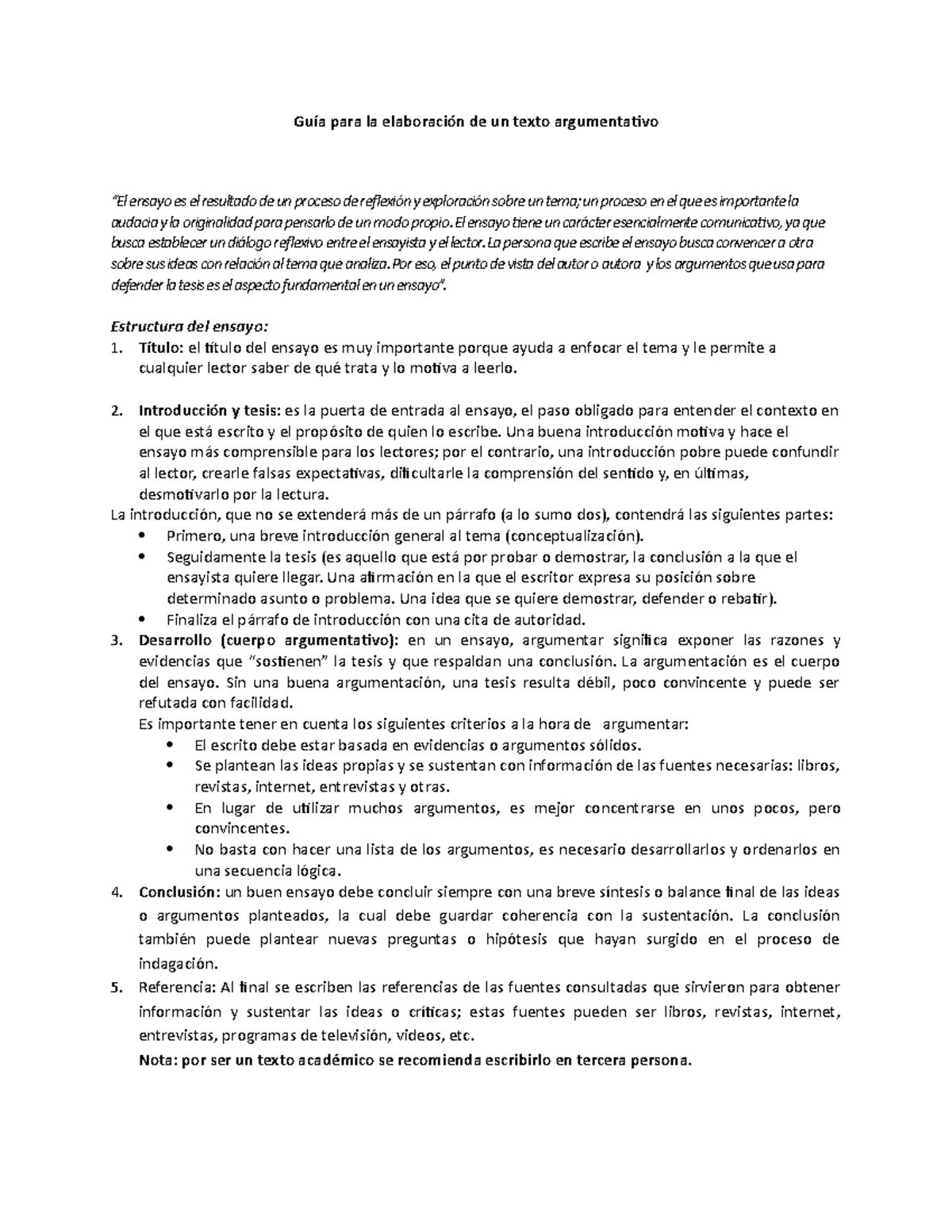 2. Guía para la elaboración de un ensayo argumentativo de la asignatura ...