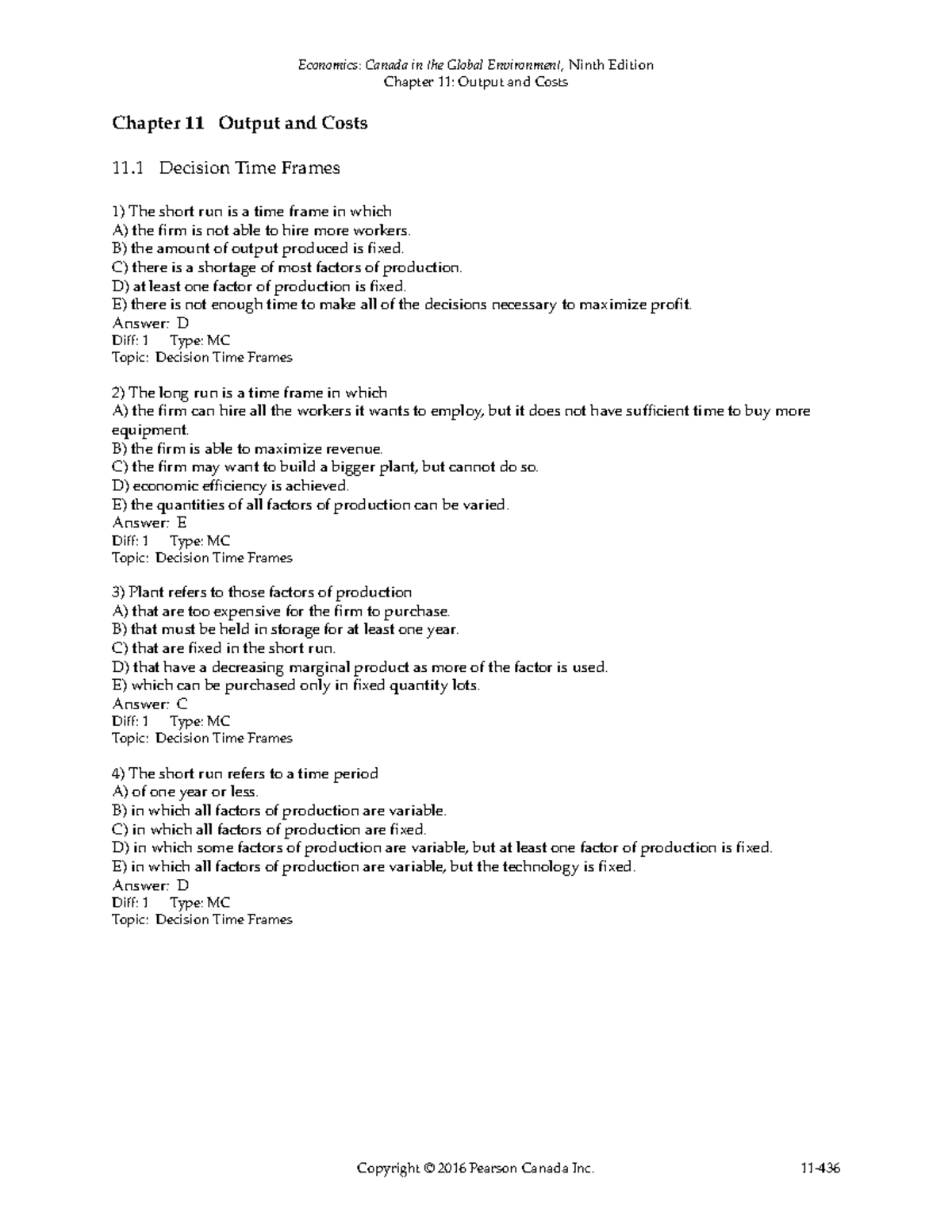 Parkin 9e TIF ch11 - question bank for all prof - Chapter 11: Output and Costs Chapter 11 Output ...