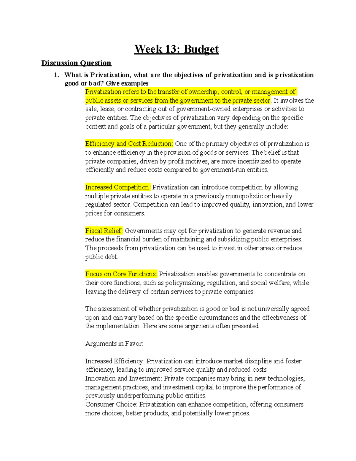 Week 13 - Tutorial- af307 - Week 13: Budget Discussion Question What is ...