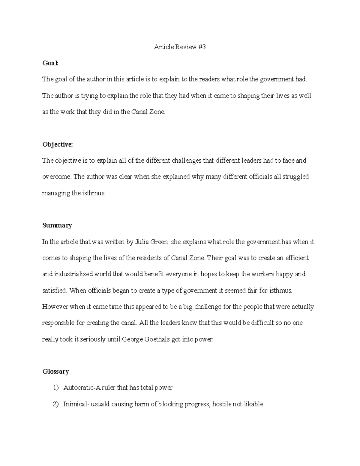 Article Review #3 and 4 - Article Review Goal: The goal of the author ...