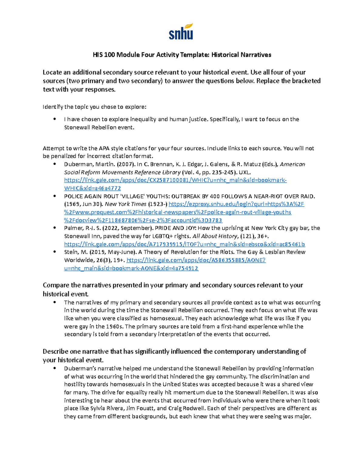 HIS 100 Module Four Activity Narratives Template - HIS 100 Module Four ...