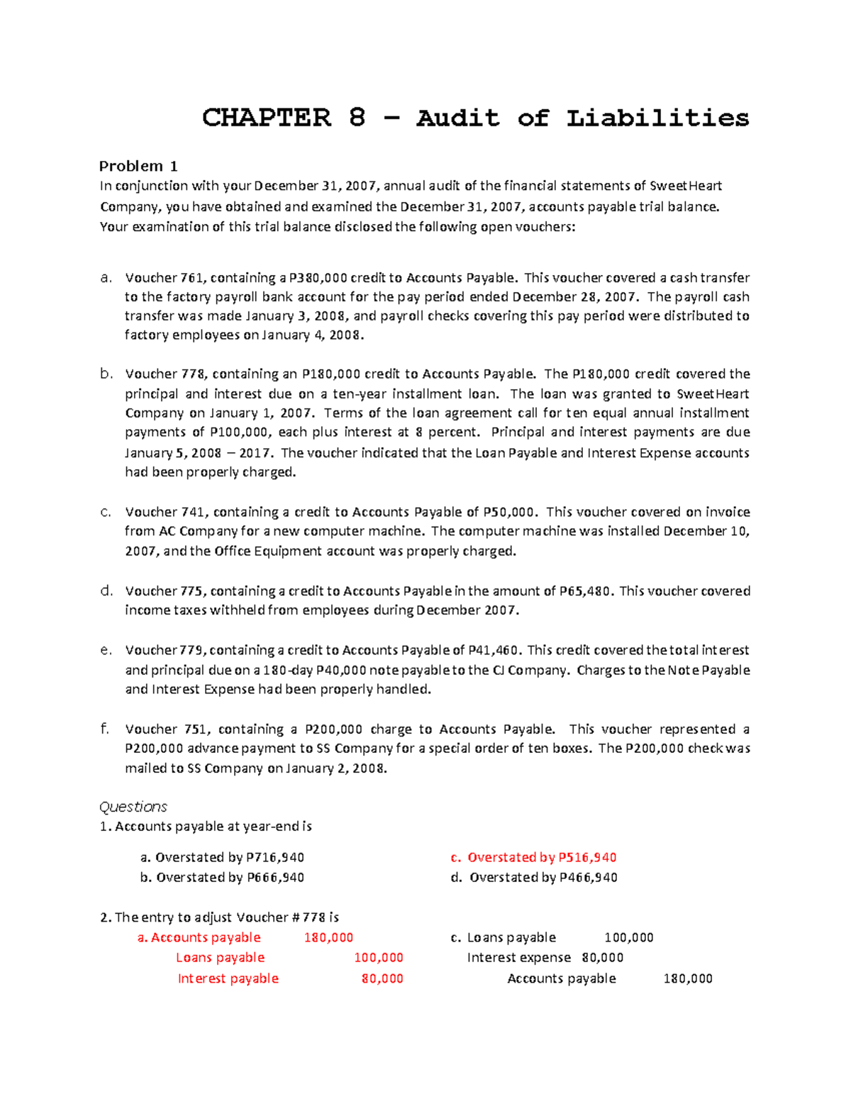 Audit of Liabilities (Comprehensive Problems in Auditing Problem ...