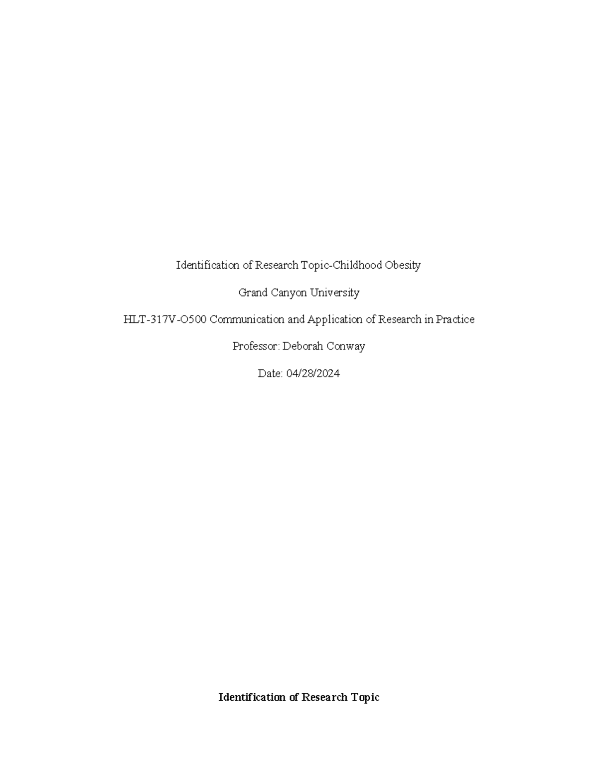 Identification of Research Topic - Identification of Research Topic ...