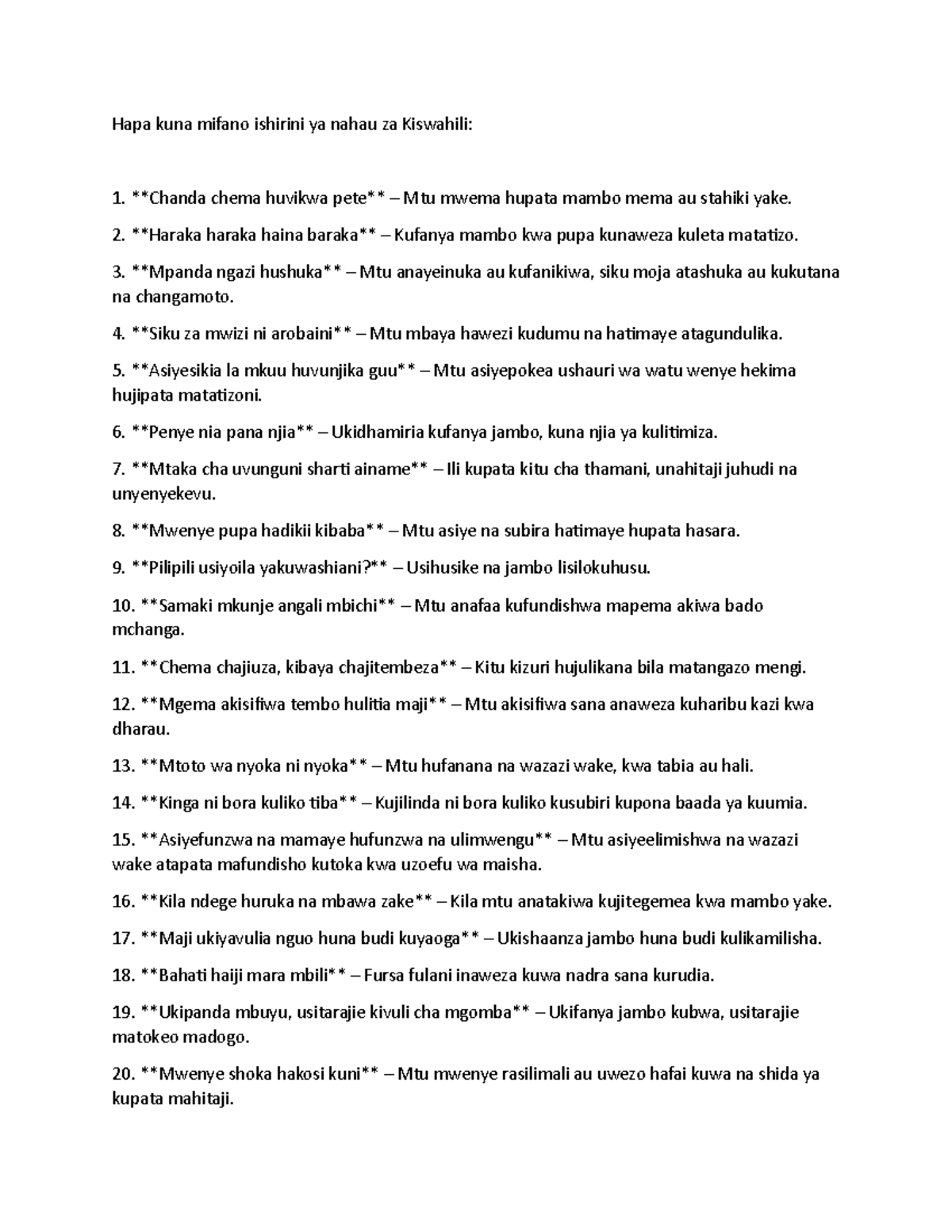 Sister - METHALI - Hapa kuna mifano ishirini ya nahau za Kiswahili ...