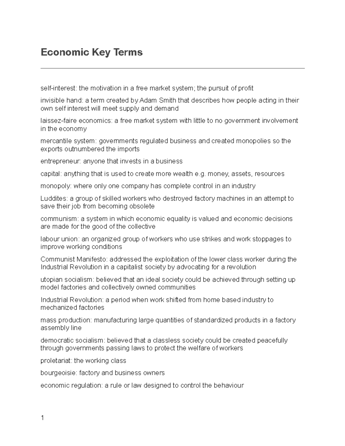 Economic Key Terms oekfoemj - Economic Key Terms self-interest: the ...