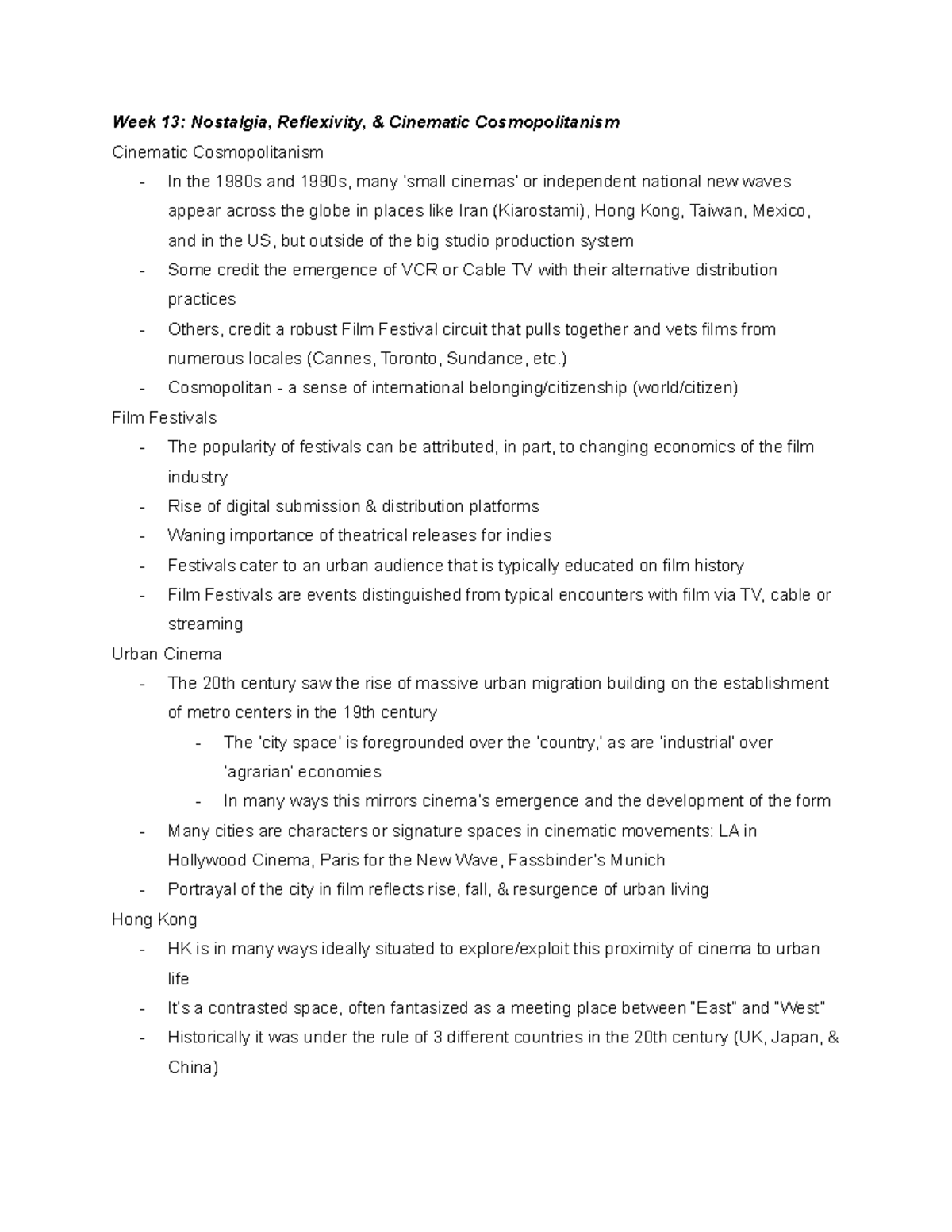 Film 105 Notes 4 19 - Week 13: Nostalgia, Reflexivity, & Cinematic ...