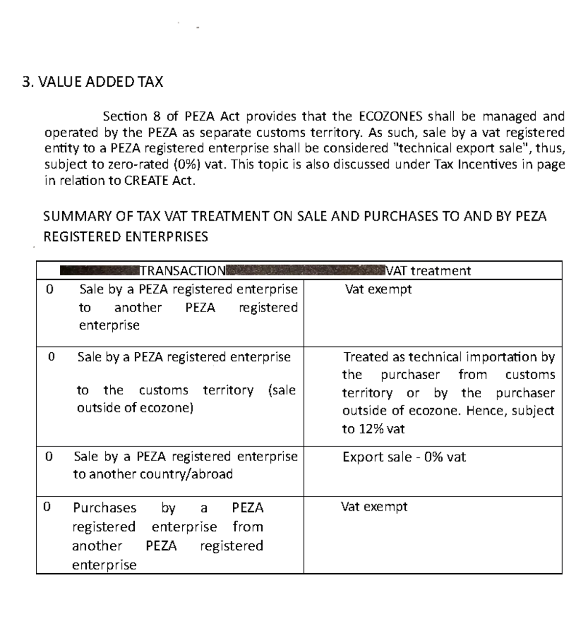 Document 9 - BSA notes to tax - 3. VALUE ADDED TAX Section 8 of PEZA ...