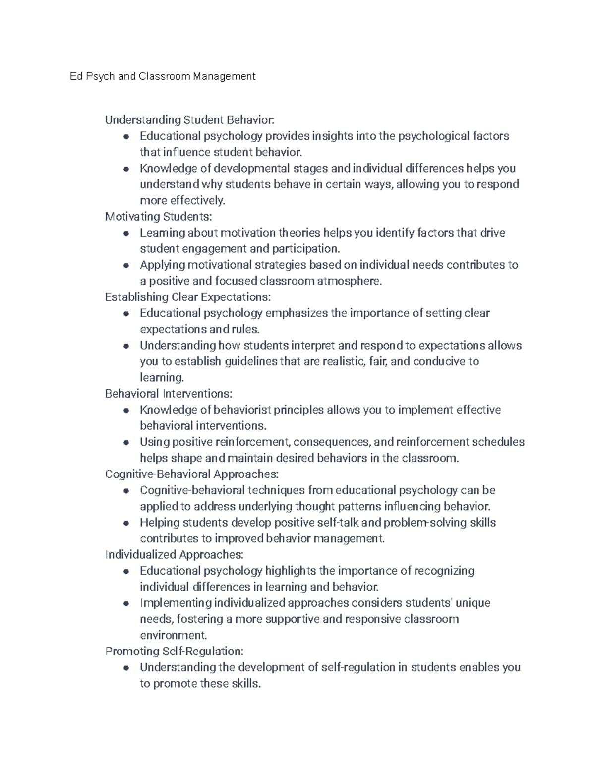 Ed Psych Notes - 3 - Ed Psych and Classroom Management Understanding ...