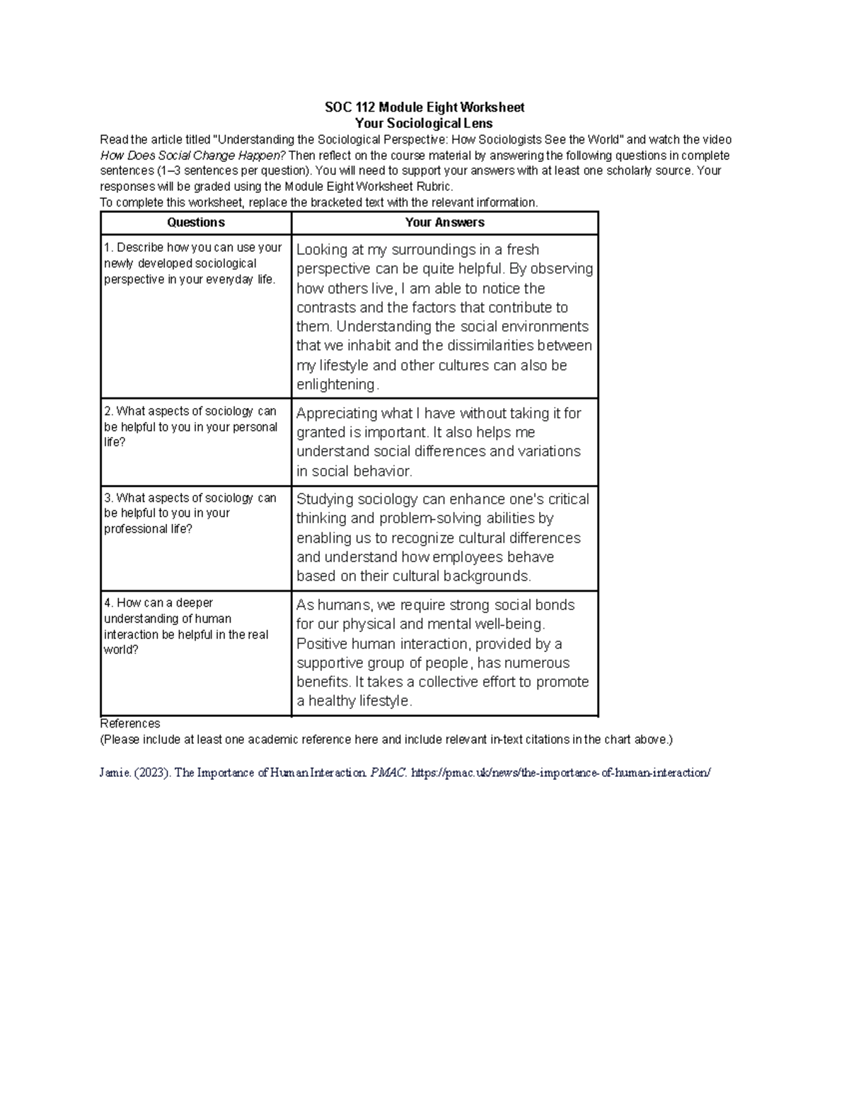 SOC112 8 - Final essay - SOC 112 Module Eight Worksheet Your ...
