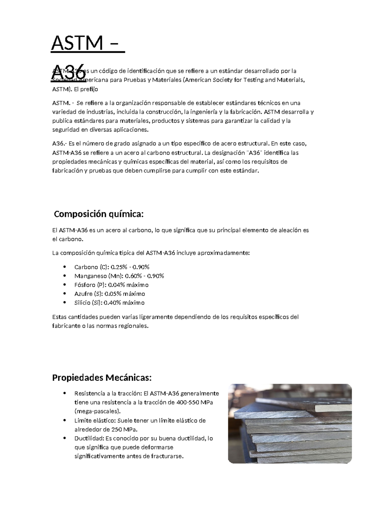 ASTM-A36 - Normas ASTM/ A36 - ASTM-A36 es un código de identificación ...