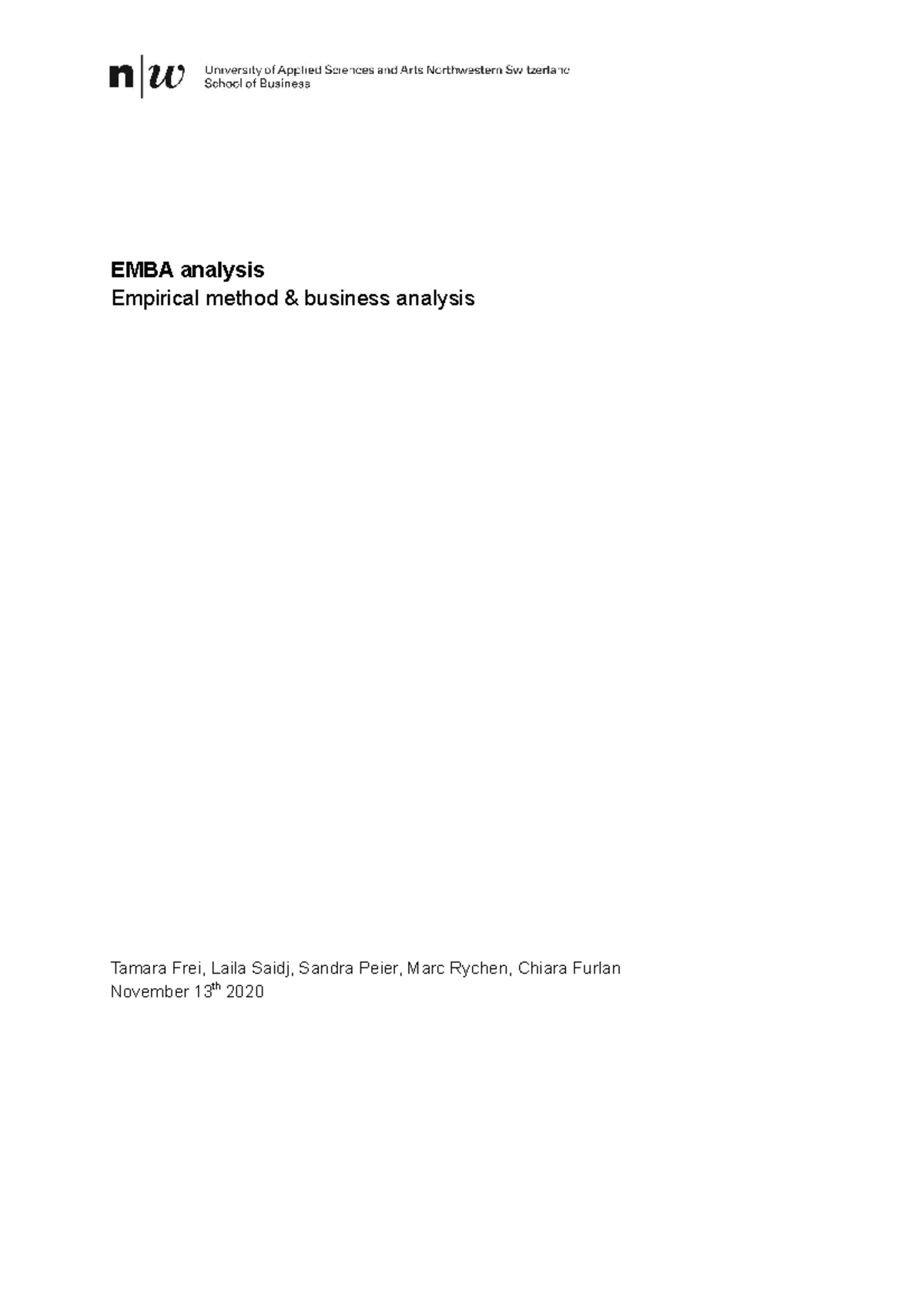 EMBA analysis final - First assignment EMBA - EMBA analysis Empirical ...