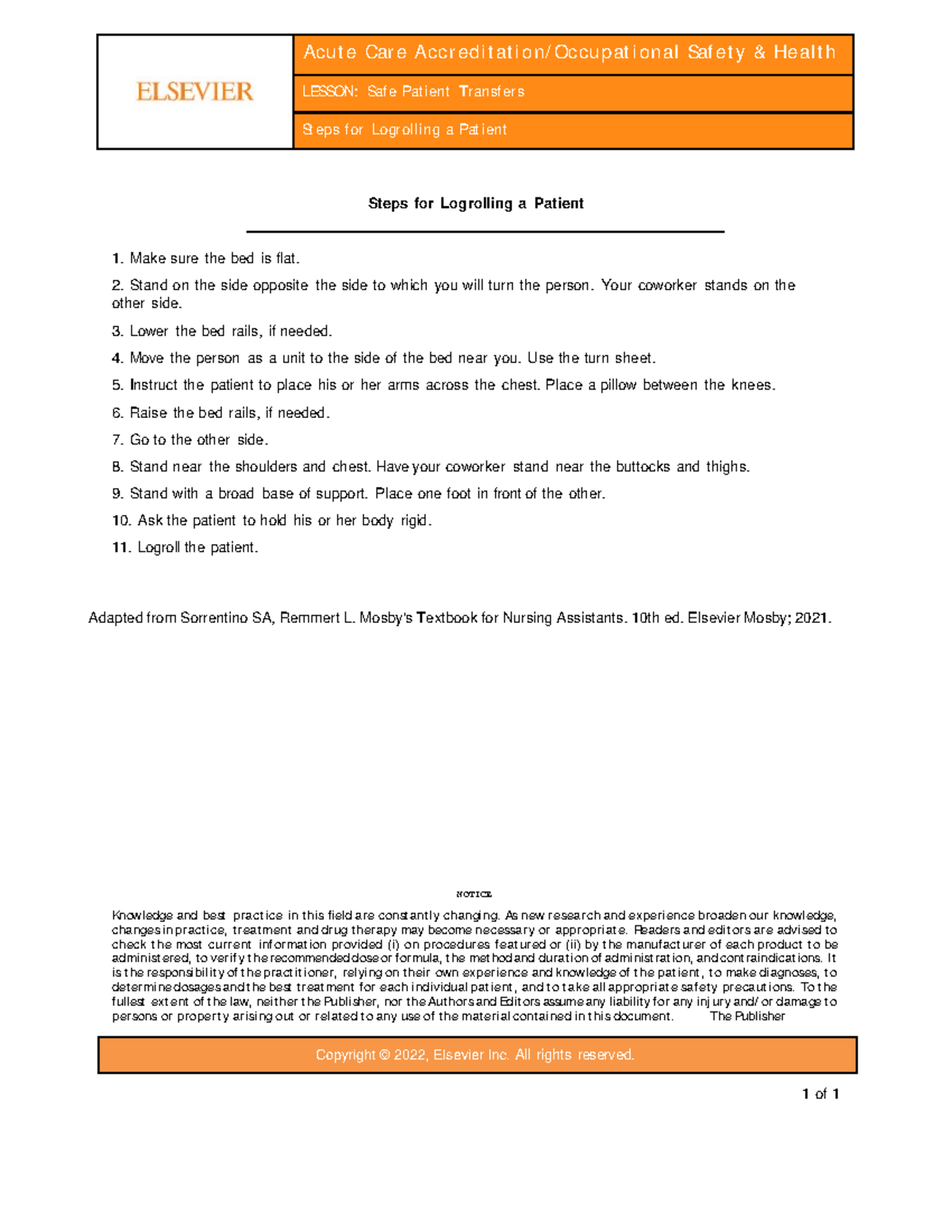 Steps for Logrolling a Patient - Acute Care Accreditation/Occupational ...