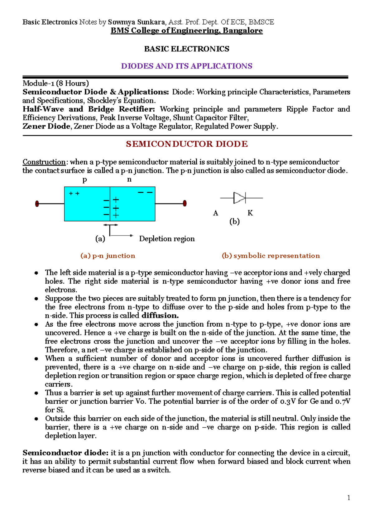 BEC UNIT-1 Notes-22-23 - BMS College of Engineering, Bangalore BASIC ...