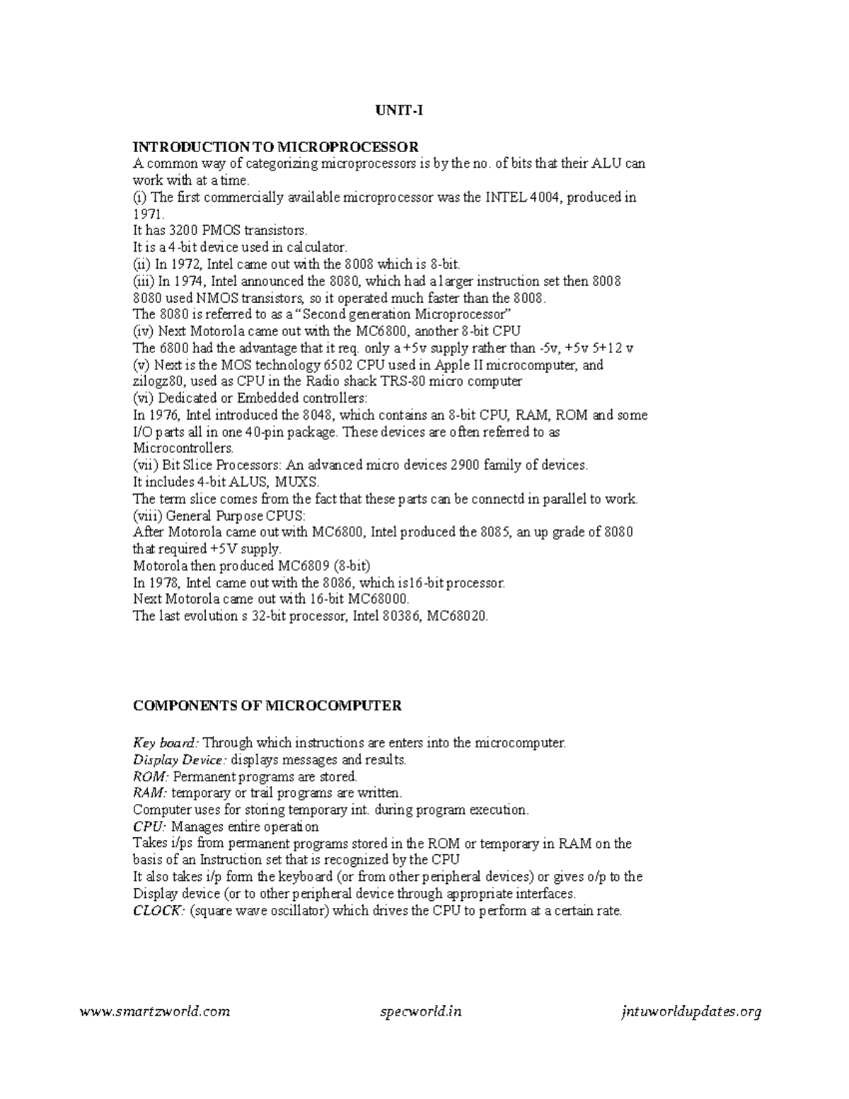UNIT-1-1 - MPMC U2 - UNIT-I INTRODUCTION TO MICROPROCESSOR A common way of categorizing - Studocu