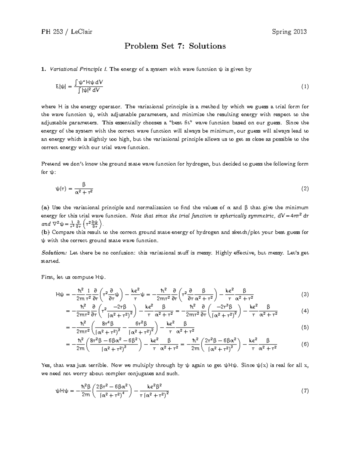 HW7 molecules spring 2013 key - PH 253 LeClair Spring 2013 Problem Set ...