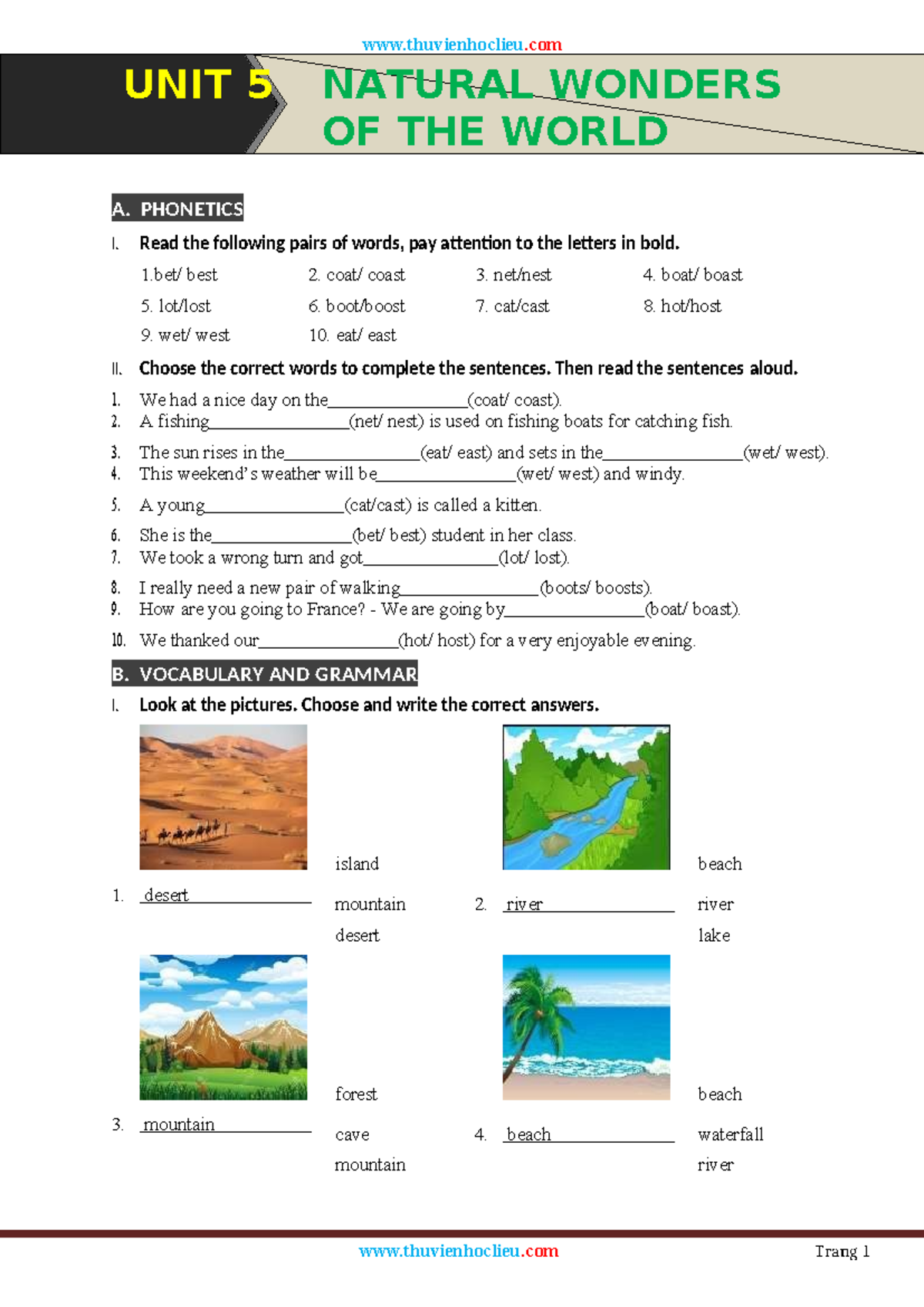 Unit 5 teacher - english for grade 5 - UNIT 5 NATURAL WONDERS OF THE ...