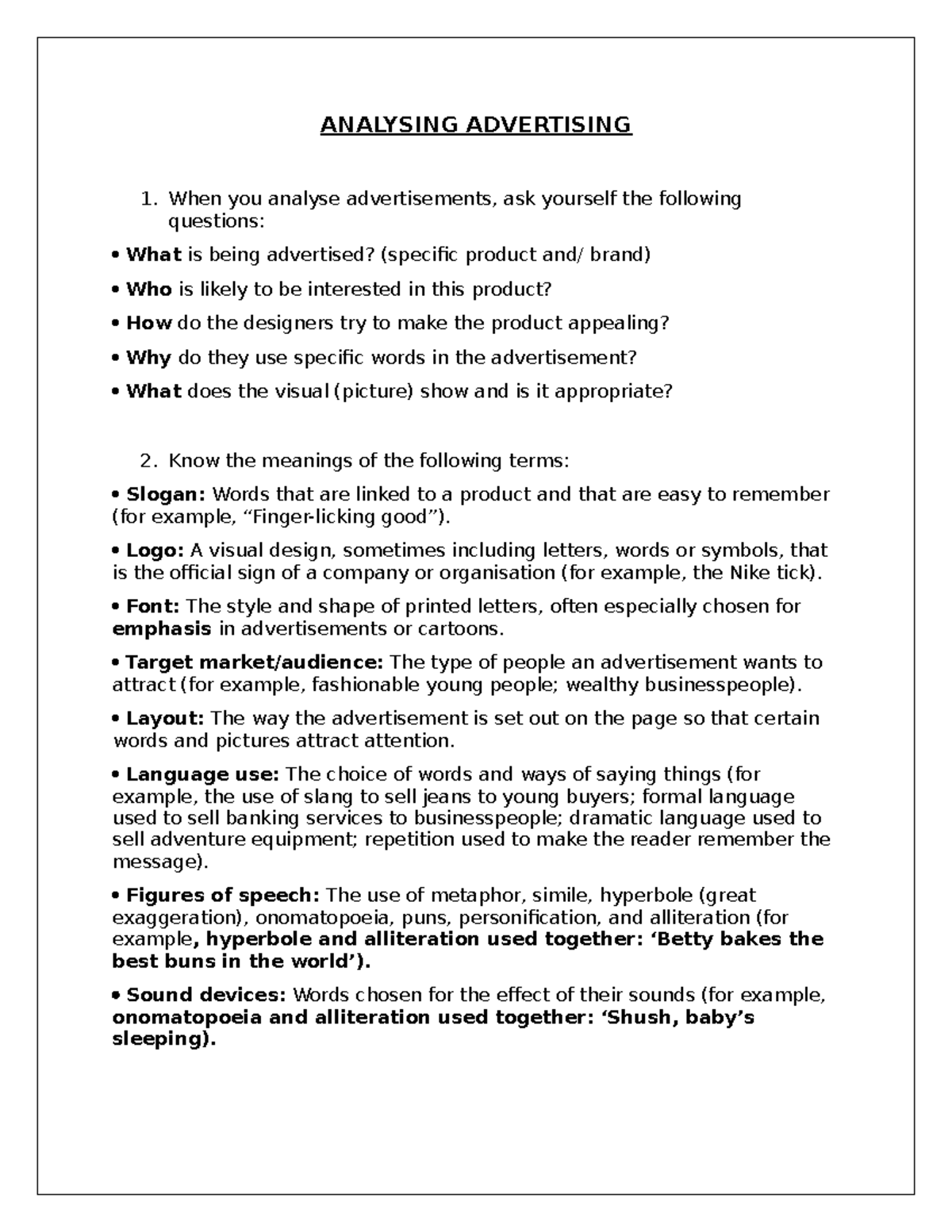 Advertising- April Language - ANALYSING ADVERTISING When you analyse ...