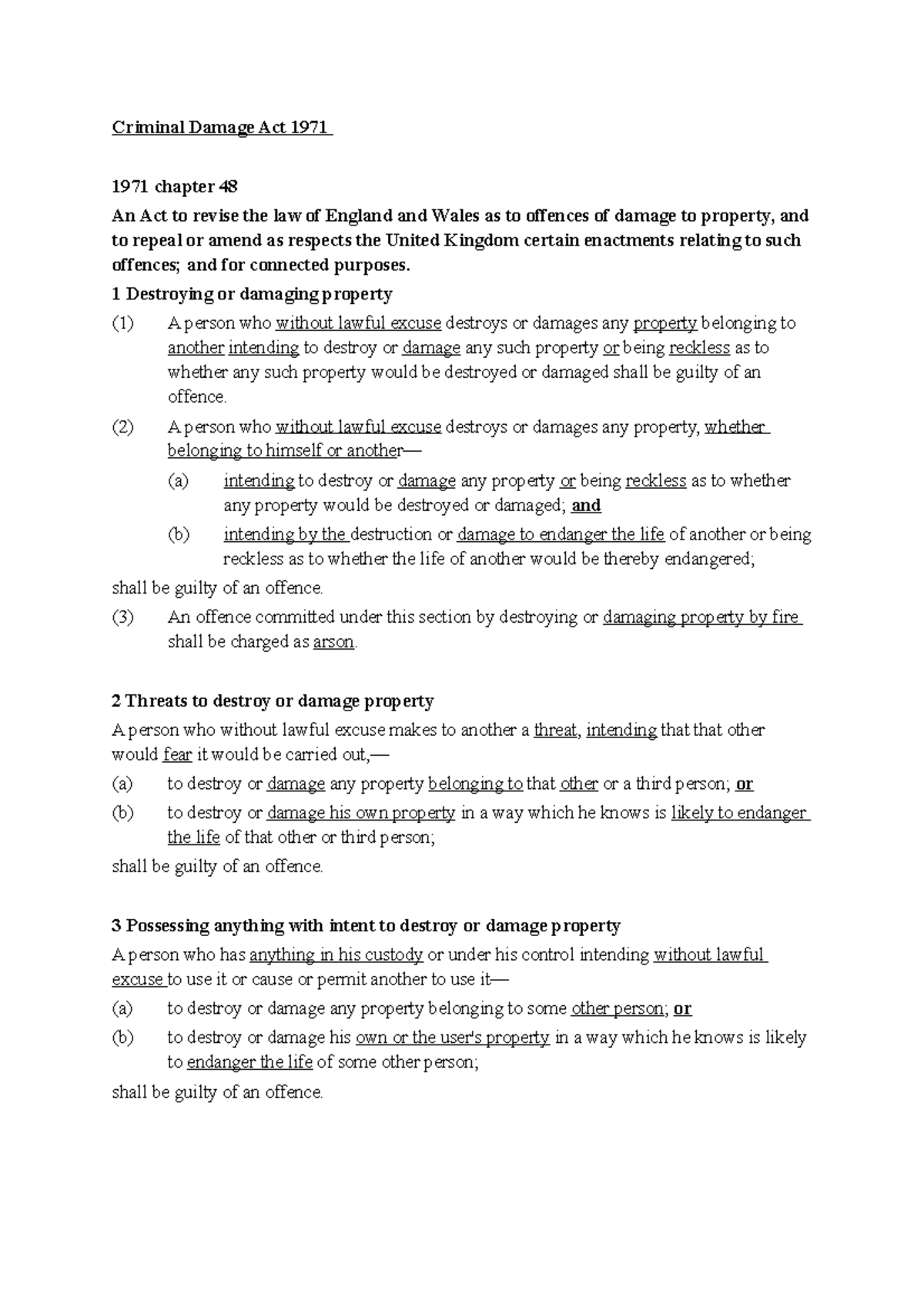 Criminal Damage Act 1971 - Criminal Damage Act 1971 1971 chapter 48 An ...