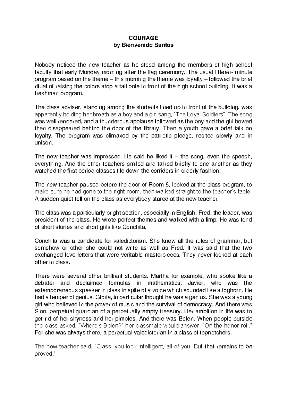 Courage - Activity Sheet - COURAGE by Bienvenido Santos Nobody noticed ...