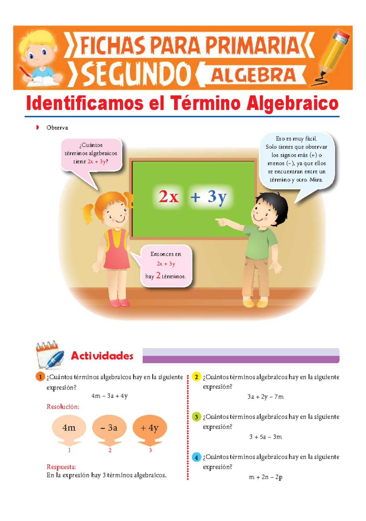 Identificamos el Término Algebraico para Segundo de Primaria ...
