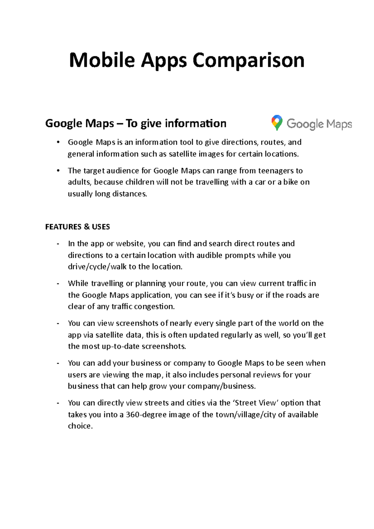 Mobile Apps Comparison - Mobile Apps Comparison Google Maps – To give ...