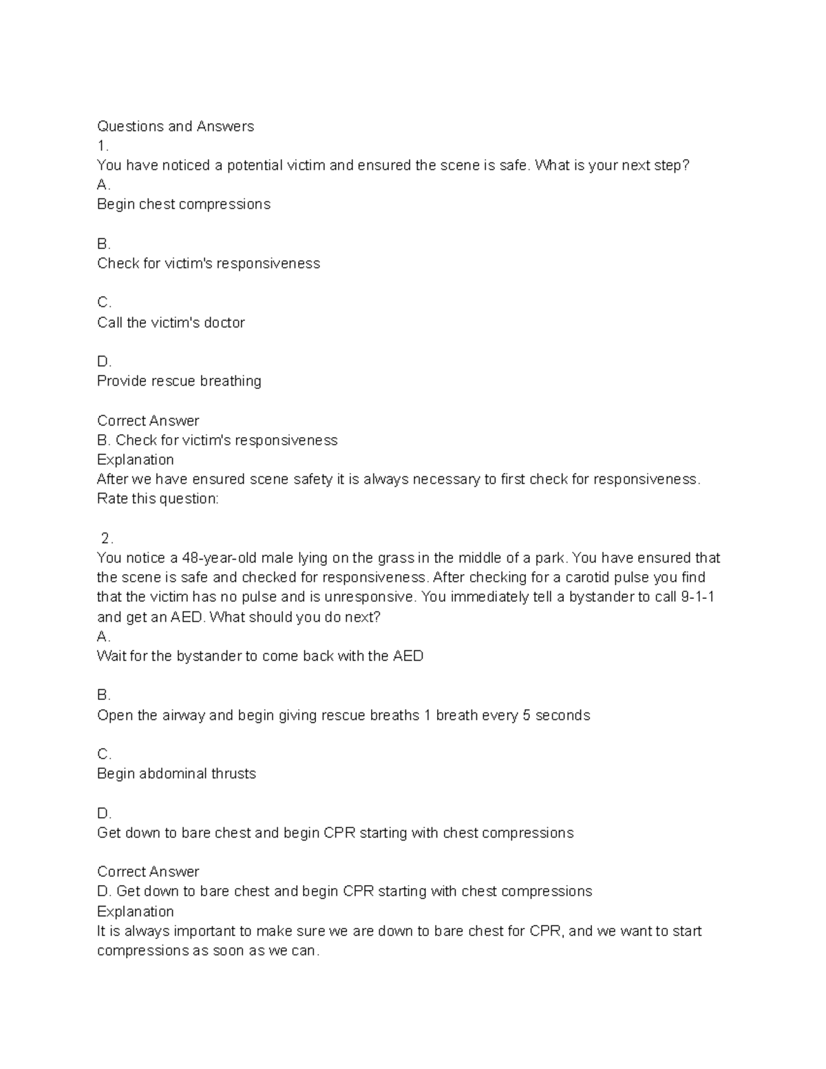 BLS Mc Q - BLS questions - Questions and Answers1. You have noticed a ...